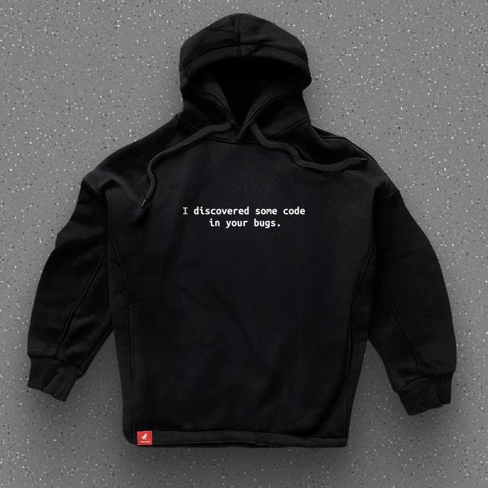 Hoodie for testers «I discovered some code in your bugs», too many bugs